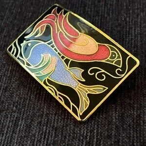 Jewelry | Cloisonne Pin With Bird And Fish Motif Gold Tone Setting ...